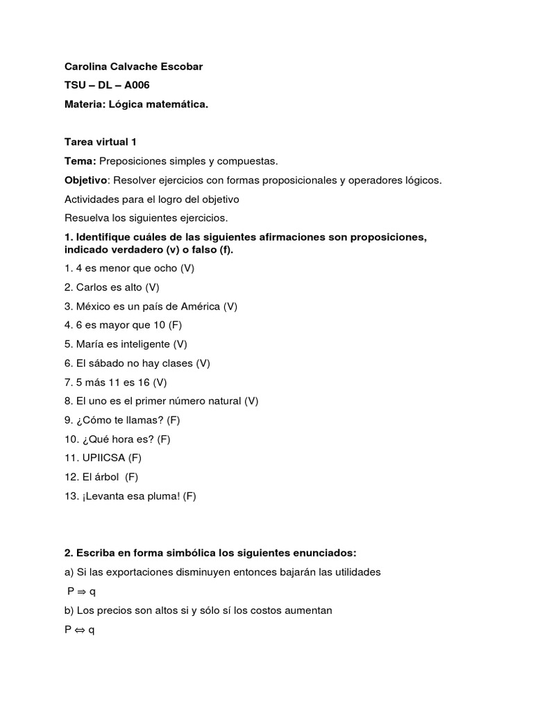 Tarea Virtual 1 Tema Preposiciones Simples y Compuestas | Descargar ...