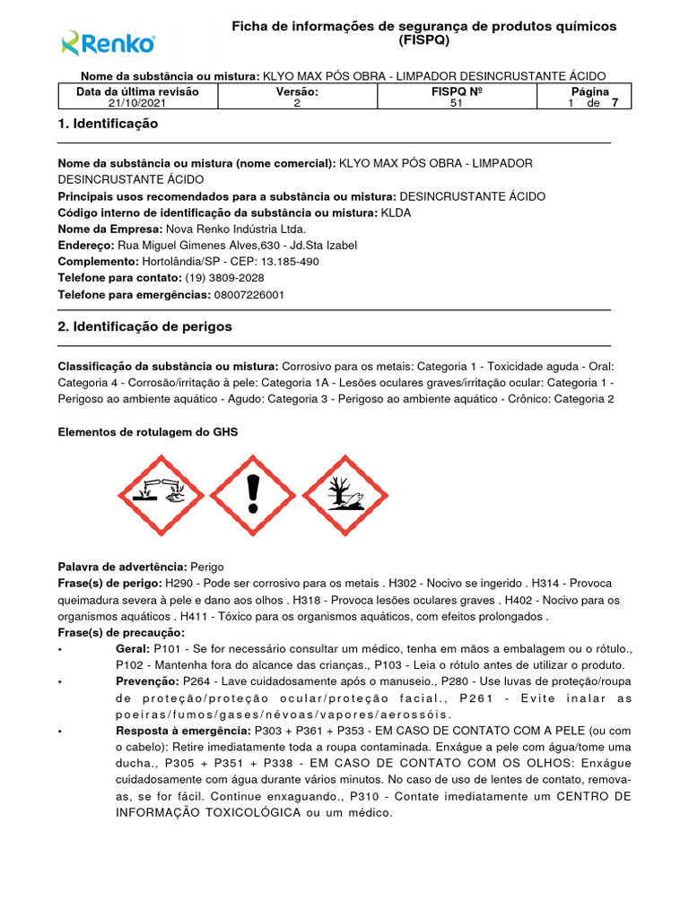 DESINCRUSTANTE FISPQ | PDF | Embalagem e rotulagem | Química