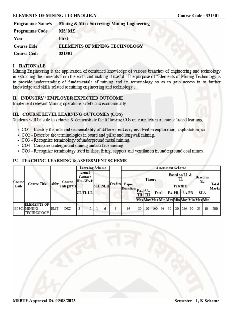 331301-Elements of Mining Technology | PDF | Mining | Coal Mining