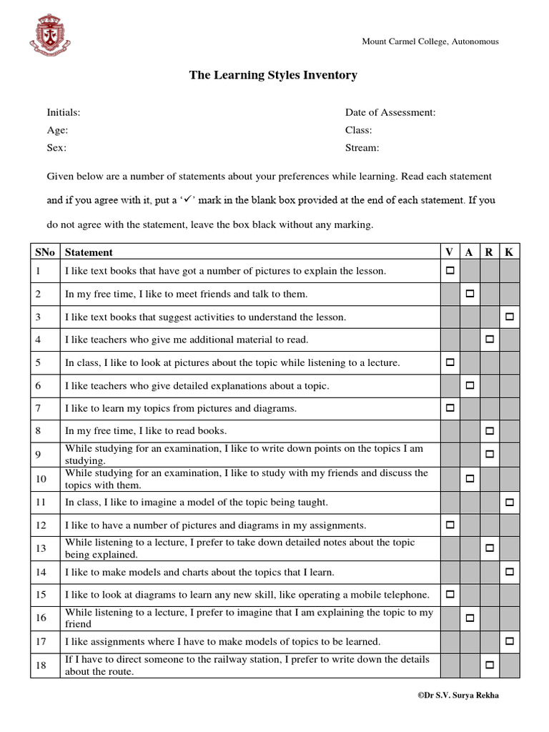 The Learning Styles Inventory | PDF | Learning Styles | Cognition