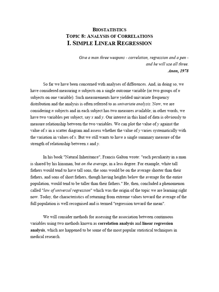 Topic08. Simple Linear Reg | PDF | Errors And Residuals | Linear Regression