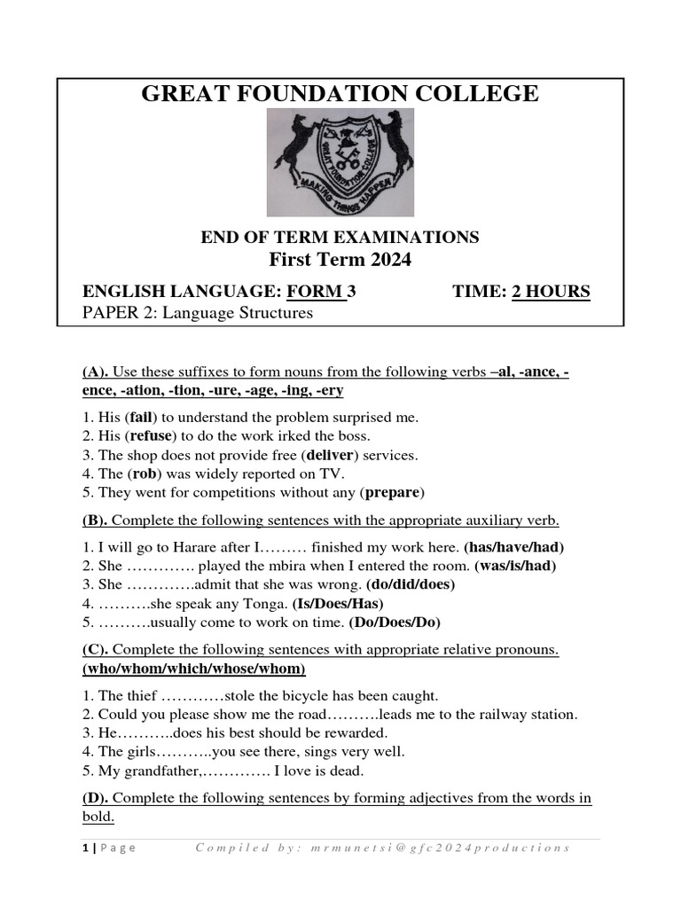 English Form 3 | Download Free PDF | English Language | Verb