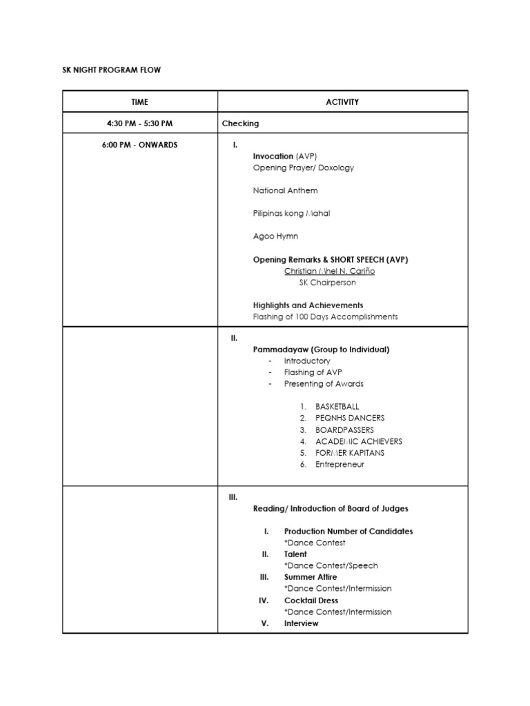 SK Night Program Flow | PDF