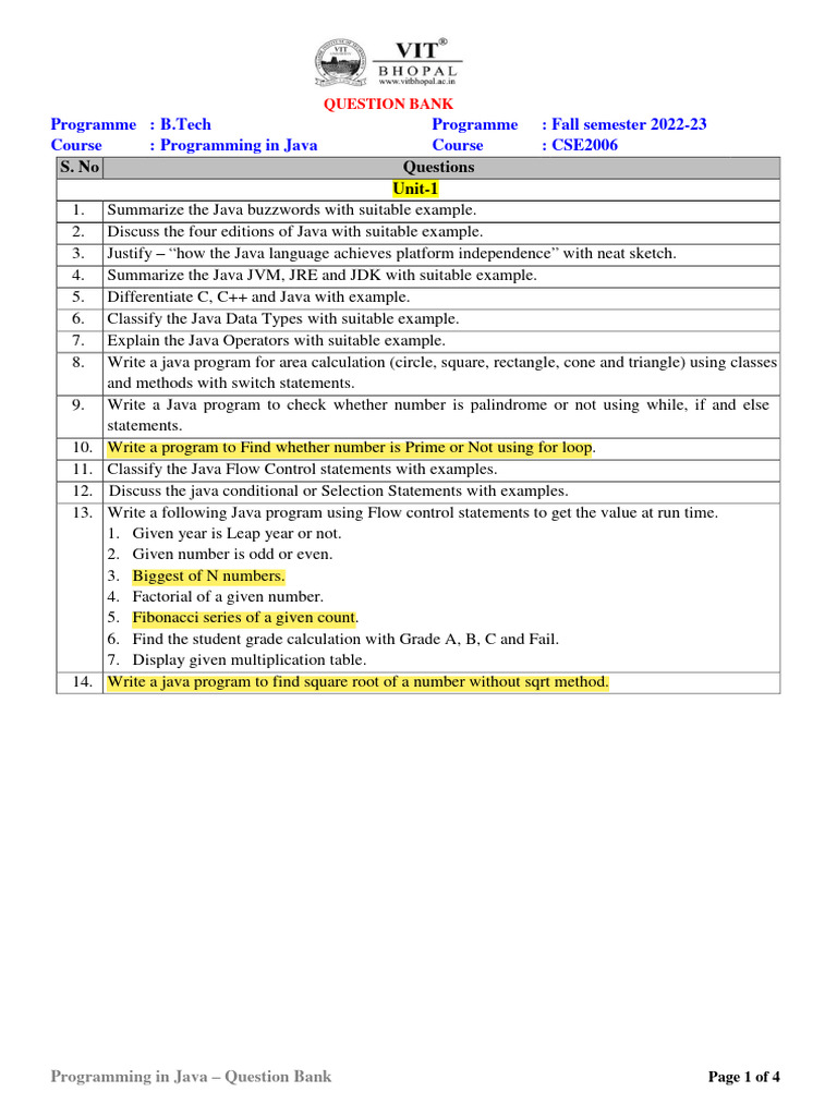 Java Qs Bank All Modules Pdf Method Computer Programming Class Computer Programming 