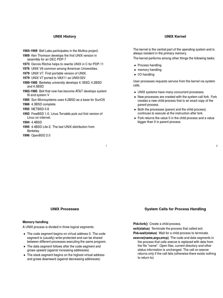 UNIX History UNIX Kernel | PDF