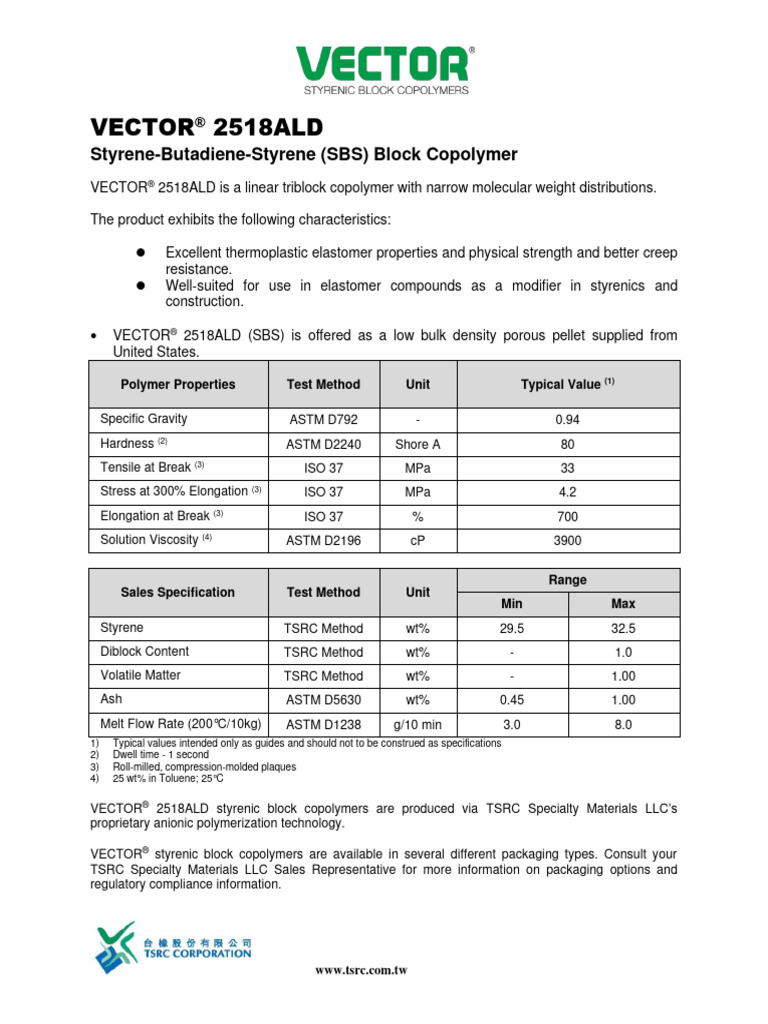 Vector 2518ald Sbs Tds en June 2021 | PDF | Copolymer | Heart