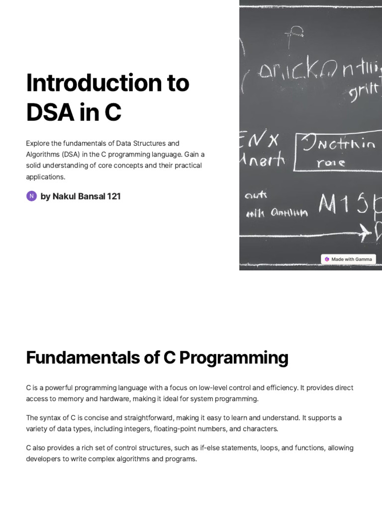 Introduction To Dsa In C Pdf Pointer Computer Programming Algorithms