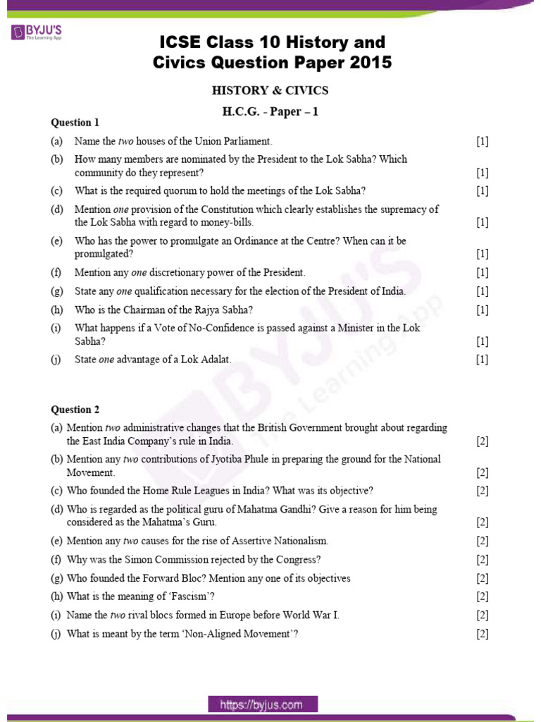 ICSE Class 10 History and Civics Question Paper 2015 | PDF | Public Law | Justice