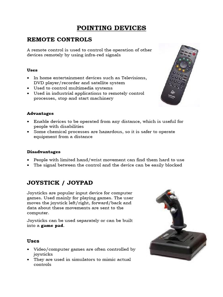 Week 10 (b) Input devices - pointing devices - (remote, joystick and driving wheel) | PDF