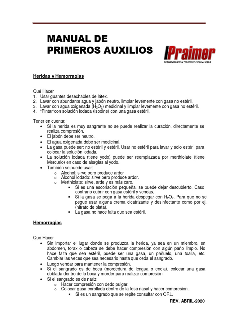 Manual de Primeros Auxilios | PDF | Reanimación cardiopulmonar | Quemar