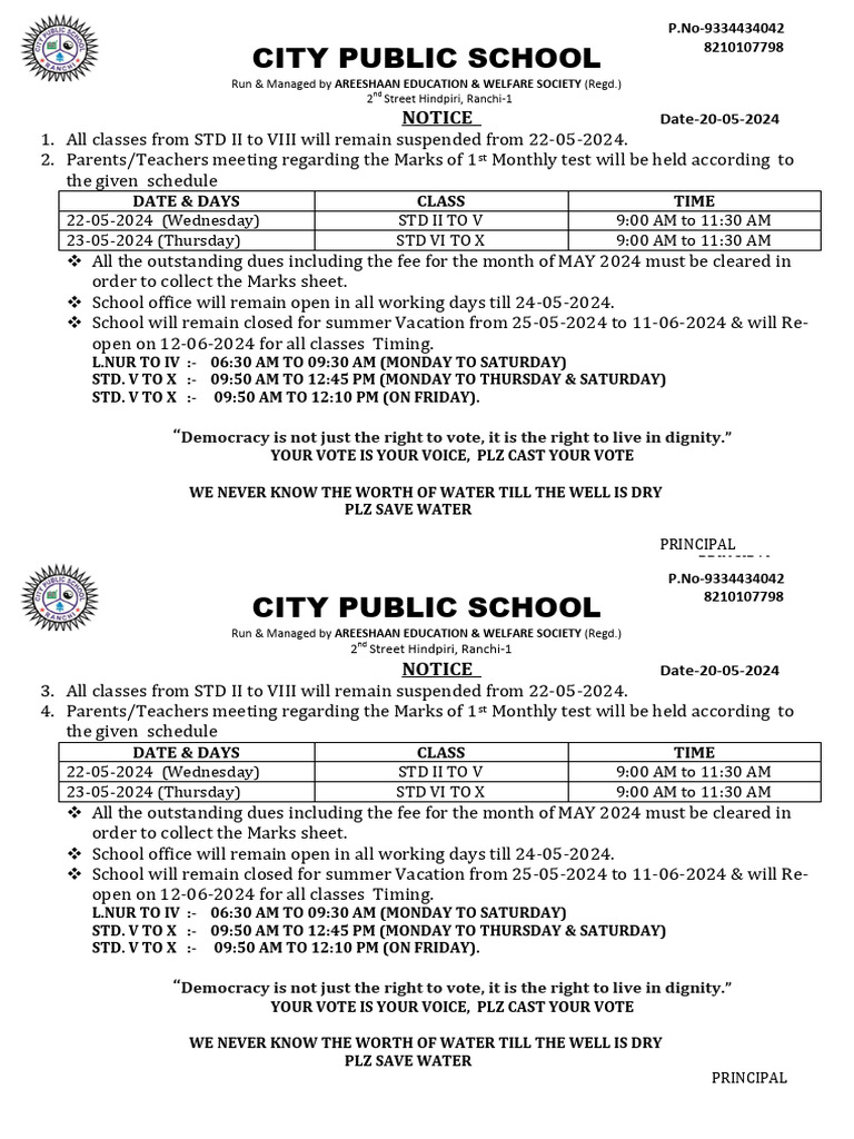 City Public School: Notice | PDF