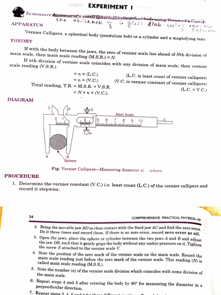 Physics Class 11 Exp 1 & 2 | PDF
