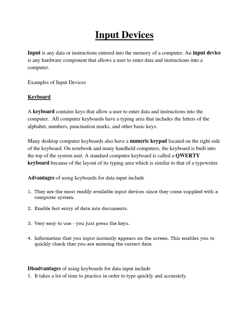 Week 9 Input Devices - keyboard, pin pad, keypad | PDF