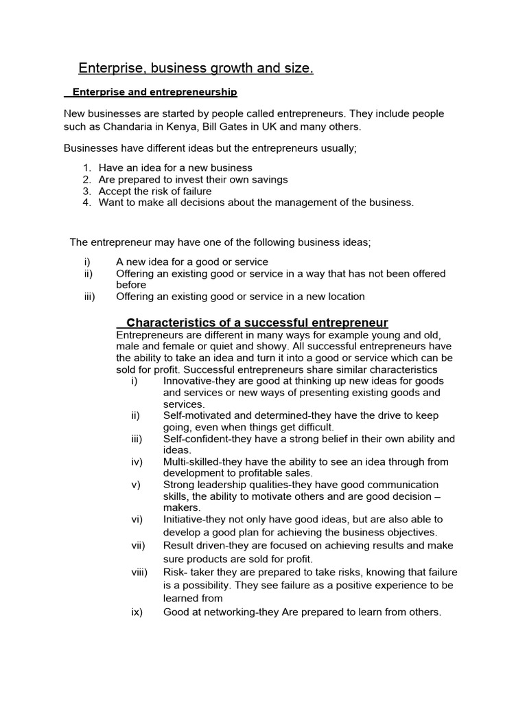 Enterprise, Business Growth and Size. | PDF | Entrepreneurship | Cognition