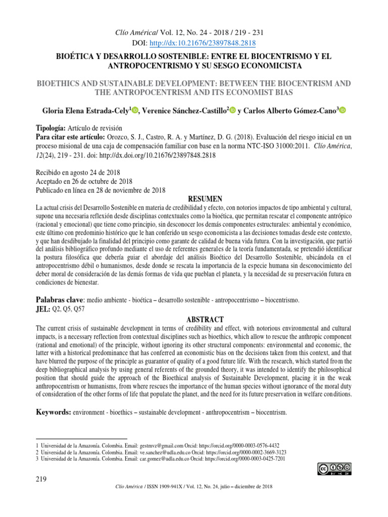 Artículo - Bioética y Desarrollo Sostenible Entre El Biocentrismo y El ...