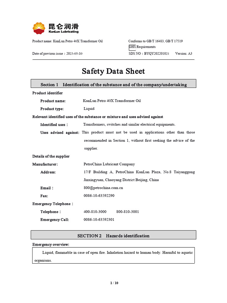 Petro40X SDS English | PDF | Materials | Chemistry
