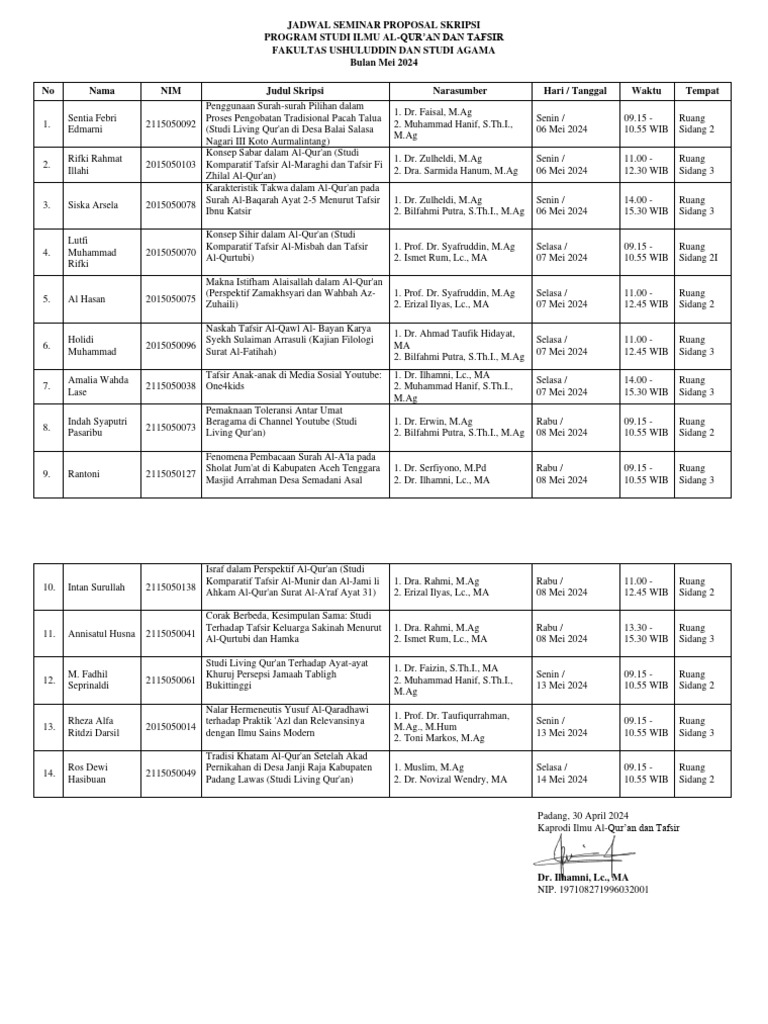 Jadwal Seminar Skripsi Mei 2024 | PDF