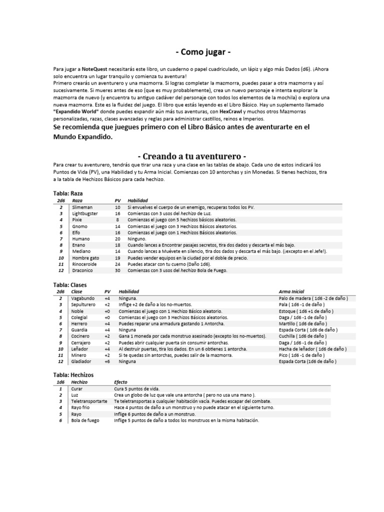 Guía de Juego para NoteQuest RPG | PDF | Libros para adolescentes