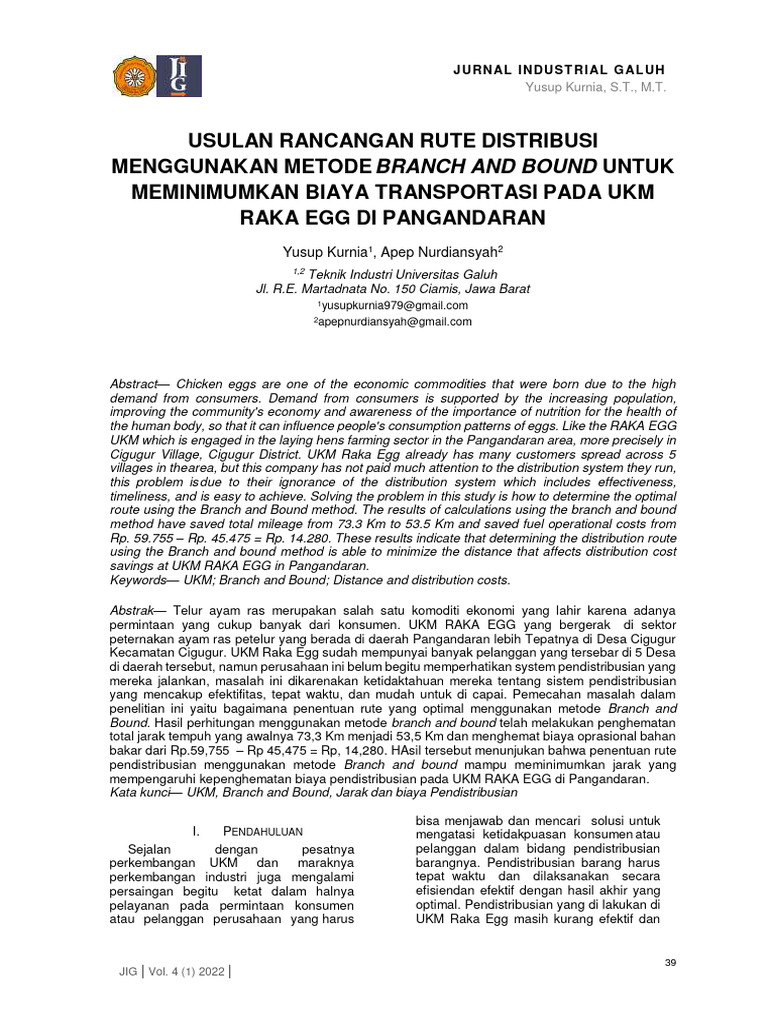 Optimasi Rute Distribusi UKM RAKA EGG | PDF | Teknologi & Rekayasa