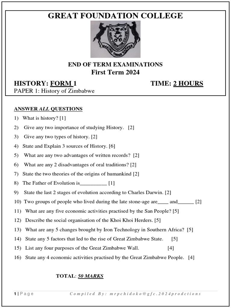 Form 1 History | PDF