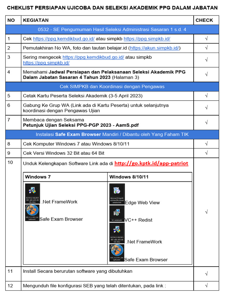 Checklist Ujian PPG Kelas 58S | PDF | Komputer