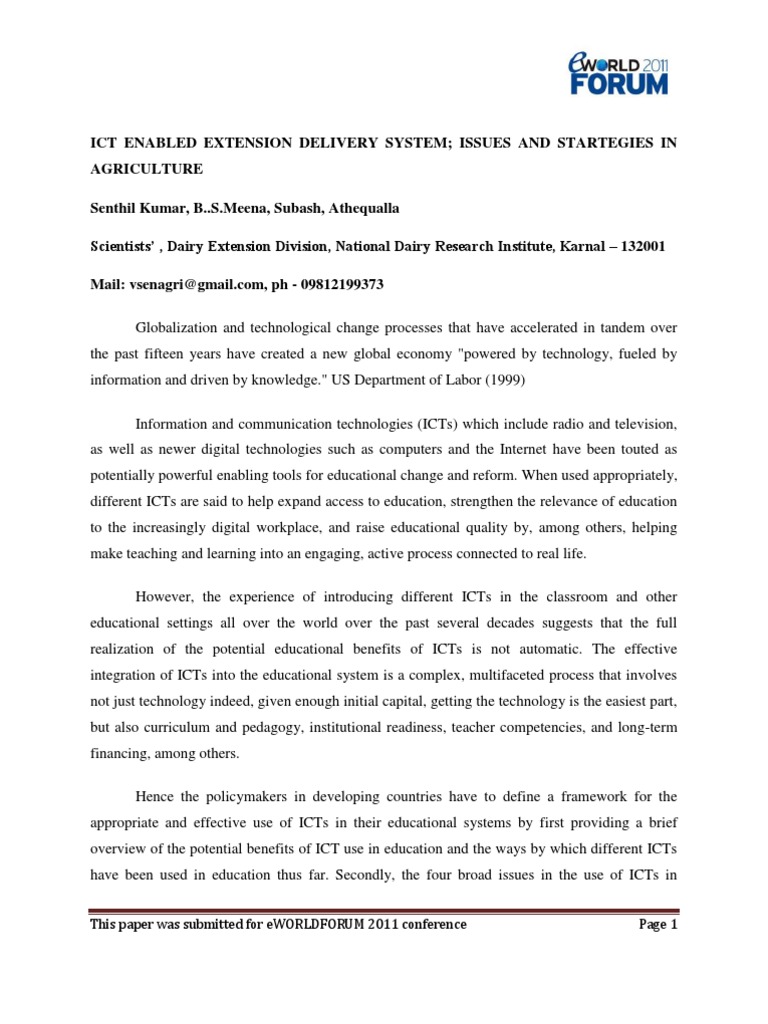 Ict Enabled Extension Delivery System Issues and Startegies in ...