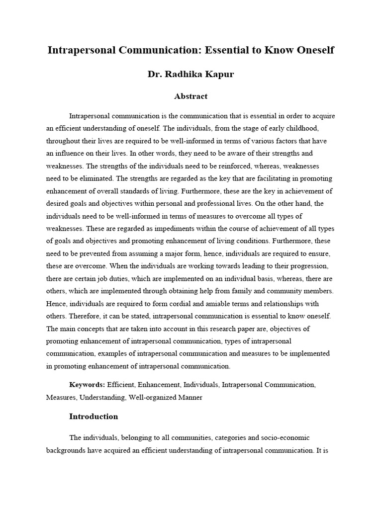 Intrapersonal Communication | PDF | Self Esteem | Communication