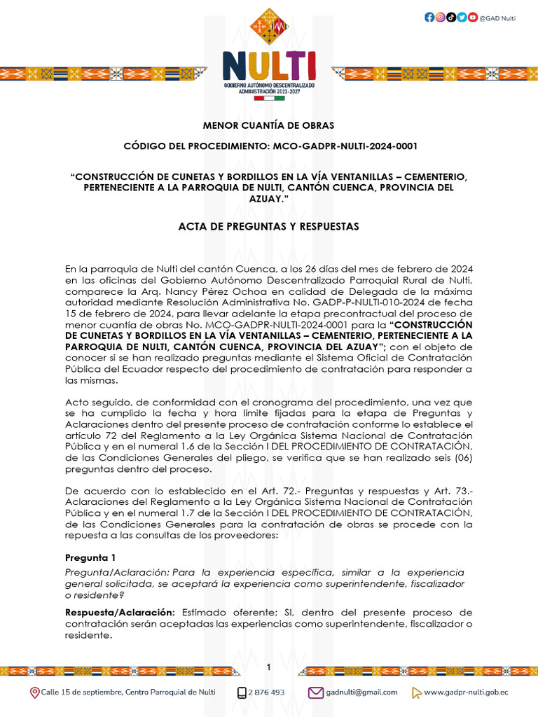 Menor Cuantía Obras Nulti 2024 | PDF