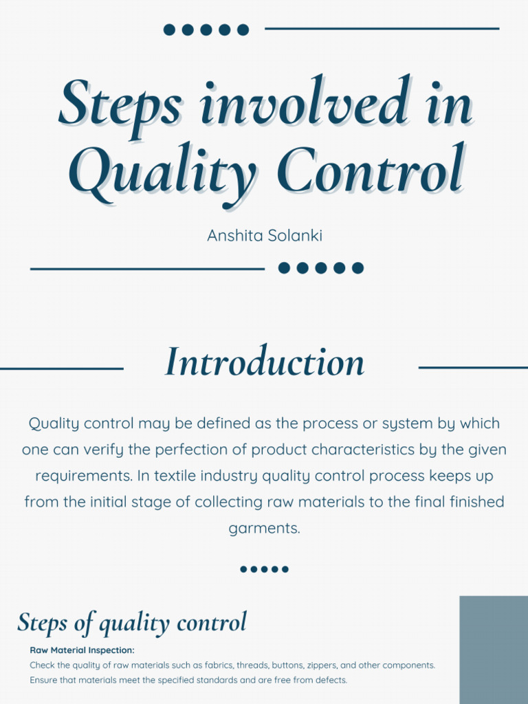 Anshita Steps Involved in Quality Control | PDF