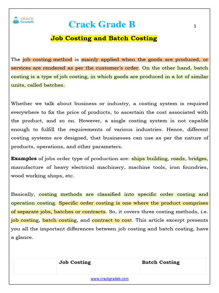Batch Costing Pdf Cost Profit Economics