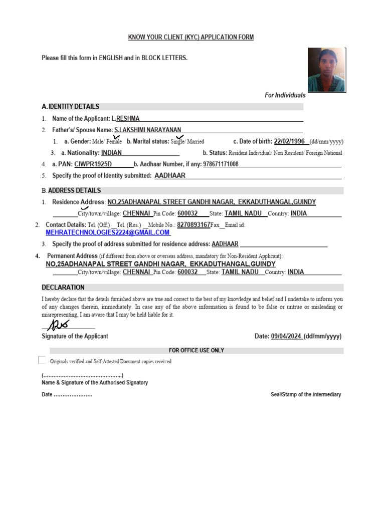 KYC ApplForm P | PDF | Applications Of Cryptography | Access Control