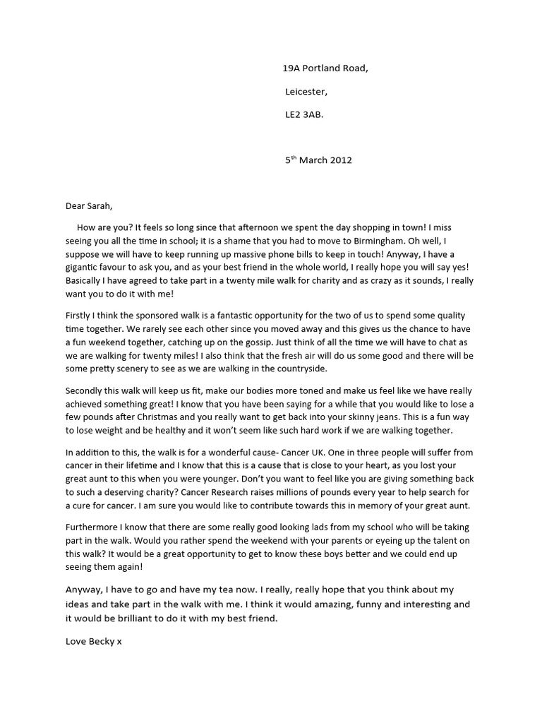 Informal Letter - Sponsored Walk | PDF | Lifestyle
