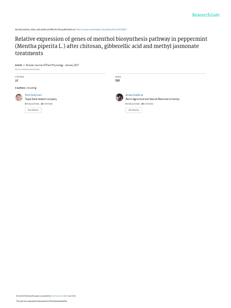 Relative Expression of Genes of Menthol Biosynthesis Pathway in ...