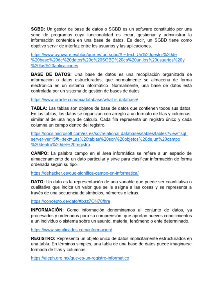 Glosario Informatica | PDF | Datos | Bases de datos