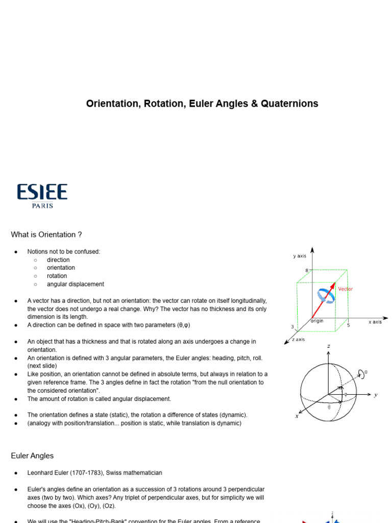 Orientation, Rotation, Euler Angles & Quaternions | PDF | Rotation | Angle