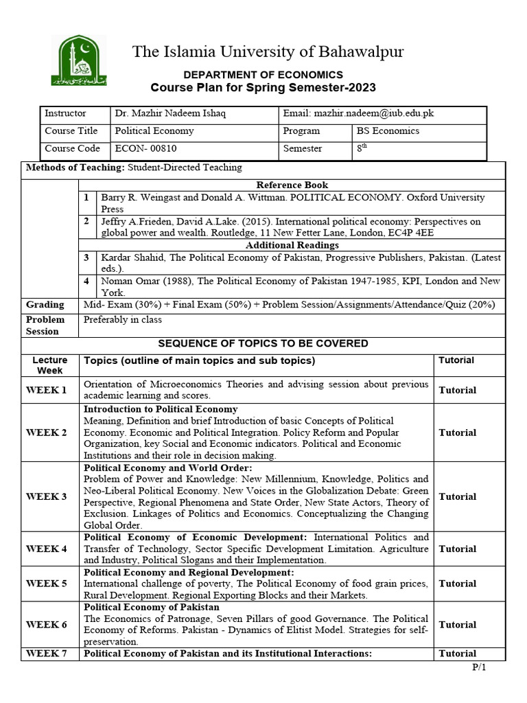 Political Economy Course Overview | PDF | Economies | Economics