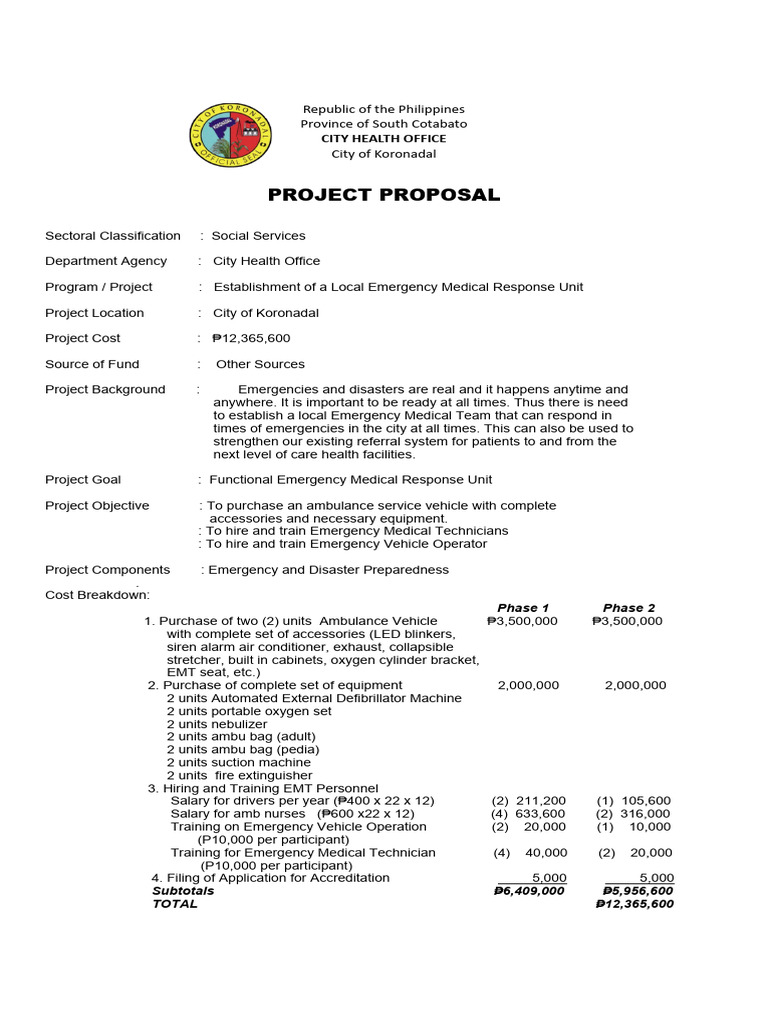Local Emergency Medical Response Unit Proposal | PDF | Emergency ...