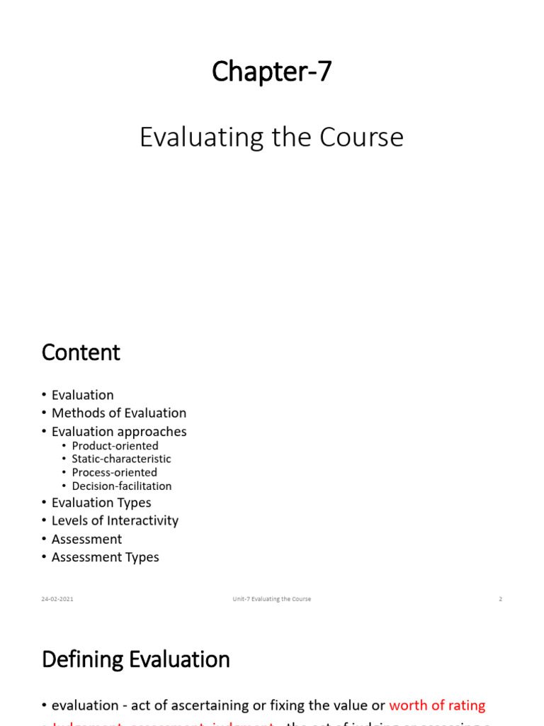 Chapter-7 Evaluating the Course | PDF | Educational Assessment | Evaluation