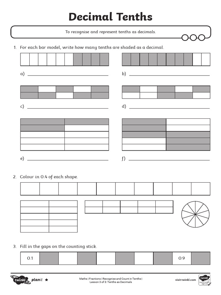 Decimal Tenths Differentiated Maths Activity Sheet - Ver - 1 | PDF ...