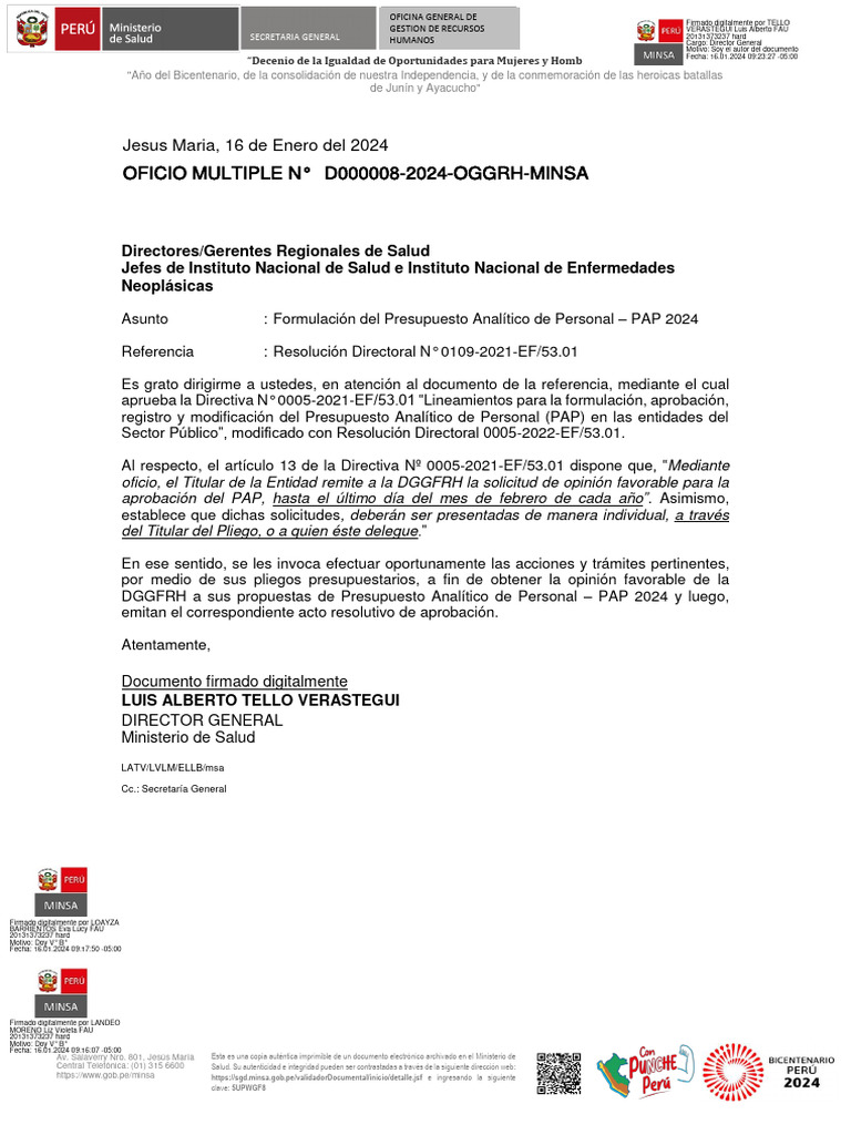 Oficio Multiple-000008-2024-Oggrh | PDF | Perú