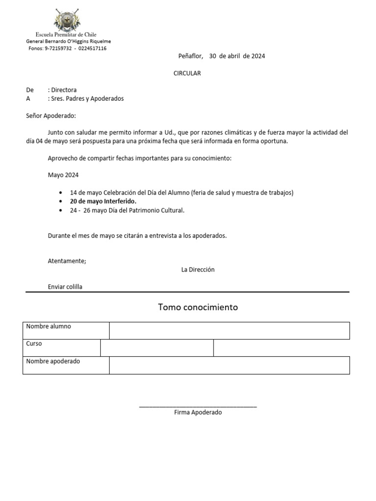 CIRCULAR Informativa 30 de Abril 2024 | PDF
