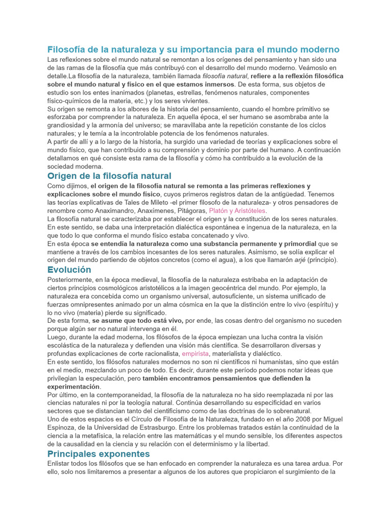 Filosofía de La Naturaleza y Su Importancia para El Mundo Moderno | PDF ...
