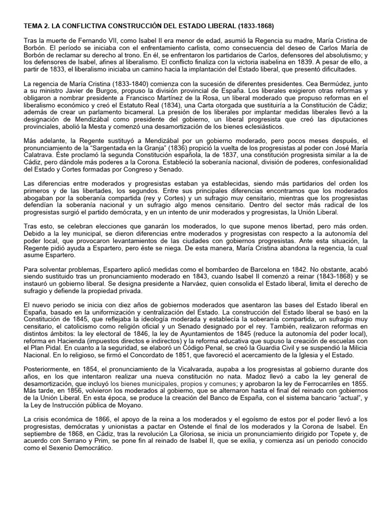 Tema 2. La Conflictiva Construcciã N Del Estado Liberal | PDF | Política de españa | España