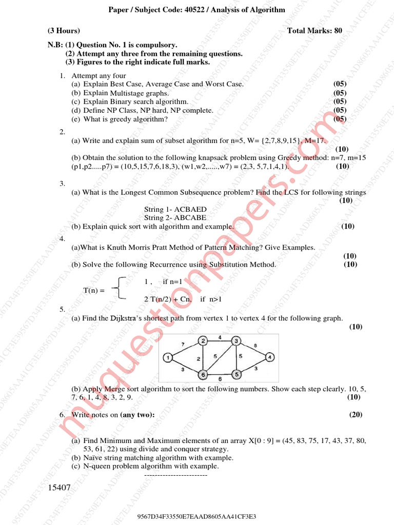 Algorithm Analysis Exam | PDF | Computer Science | Discrete Mathematics