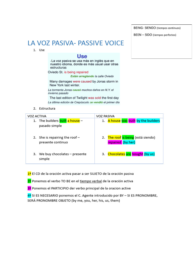 LA VOZ PASIVA - Passive Voice | PDF