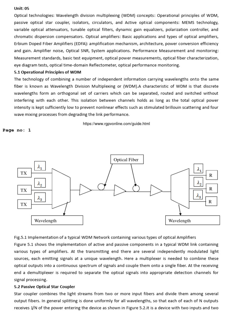 Notes Optical Communication Unit 5 | PDF | Wavelength Division ...