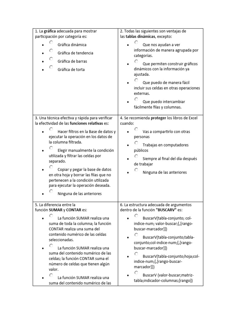 Preguntas Excel | PDF | Hoja de cálculo | Microsoft Excel