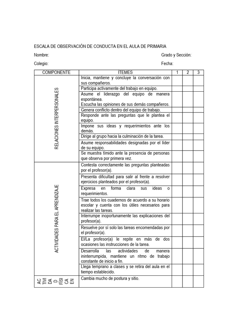Escala de Observacion de Conducta en El Aula | PDF | Comportamiento Escala de Observacion de Conducta en El Aula | PDF | Comportamiento