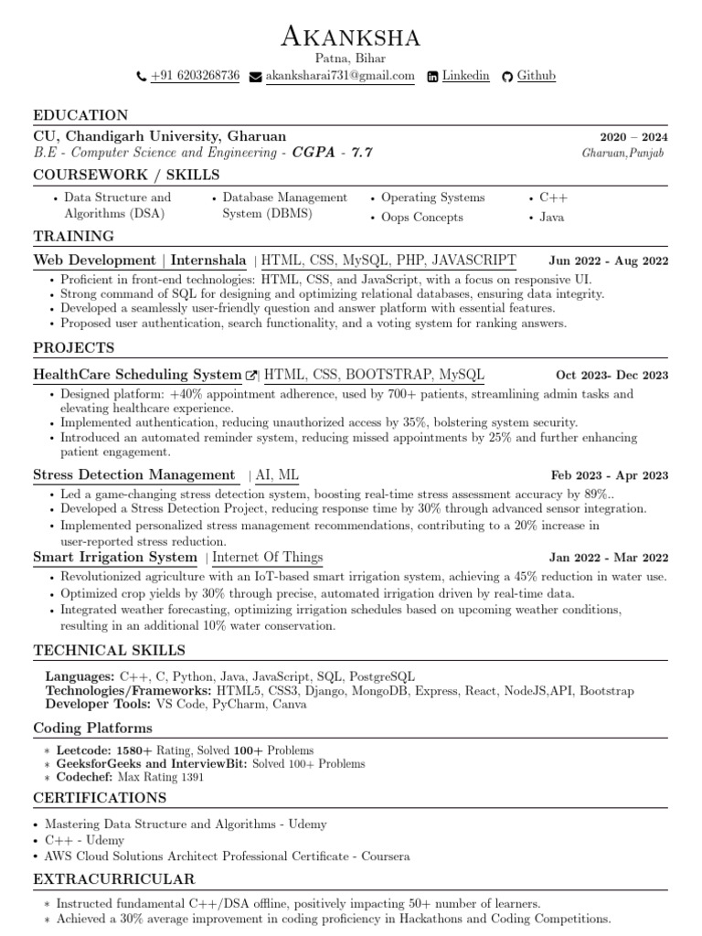 Akanksha CV | PDF | Databases | Web Development