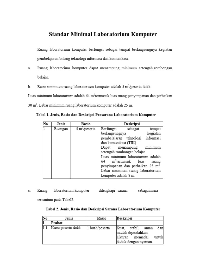 Standar Minimal Laboratorium Komputer PPG | PDF